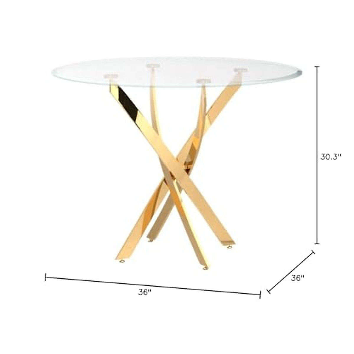 36" Round Dining Table for 4, Glass Kitchen & Dining Room Tables, Modern Circle Dining Room Table with 0.39" Tempered Glass Tabletop and Cross Stainless Steel Legs for Dinner Small Spaces