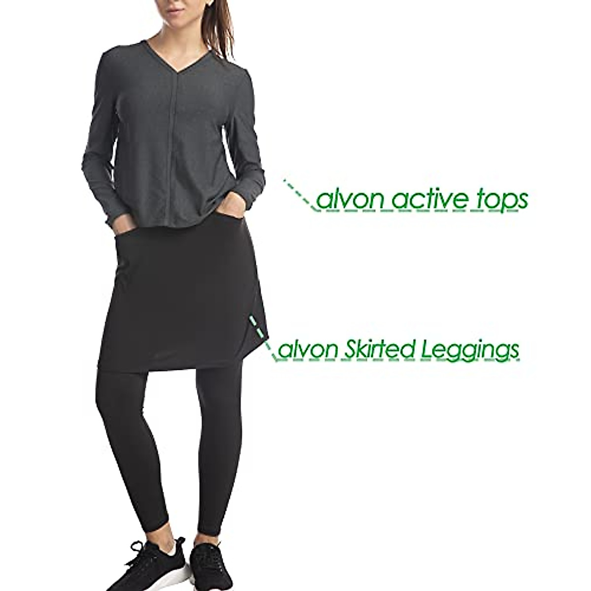 alvon Women Knee Length Skirts with Leggings Modest Skirt with Leggings Golf Skirt with Leggings Athletic Skort with Leggings Black L