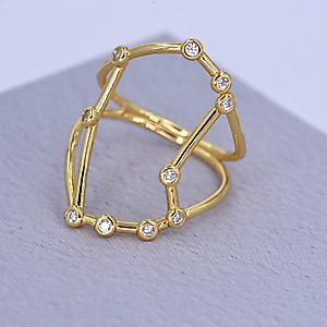 18K Gold Plated Sterling Silver Bezel Set Constellation Zodiac Rings - Gemini (May 21 - Jun 20）
