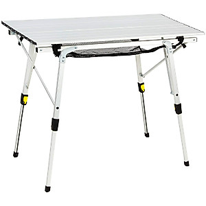 PORTAL Outdoor Folding Portable Picnic Camping Table with Adjustable Height Aluminum Roll Up Table Top Mesh Layer, Silver