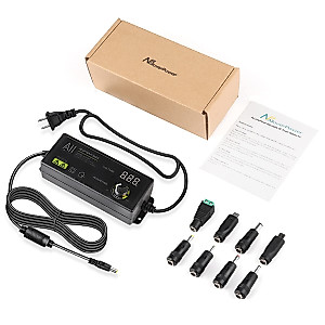 AlloverPower 3V - 24V 1.5A 36W Universal Adjustable DC Power Supply Kit AC Adapter Speed Control Volt Display ON Off Switch with Variable 8 Plugs