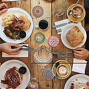 CHEFBEE Set of 8 Coaster for Drinks Absorbent Mandala Ceramic Coasters with Cork Base, Metal Holder, Stone Coasters Set Perfect for Wooden Table, Housewarming, Home and Dining Room Decor