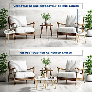 Lifetime Home Modern Semi-Nesting Table with Wooden Legs Set of 2 - Triangle Side Table for Living Room, Bedroom, Apartment & Small Spaces - Minimalist Bamboo Nested Coffee End Table - White