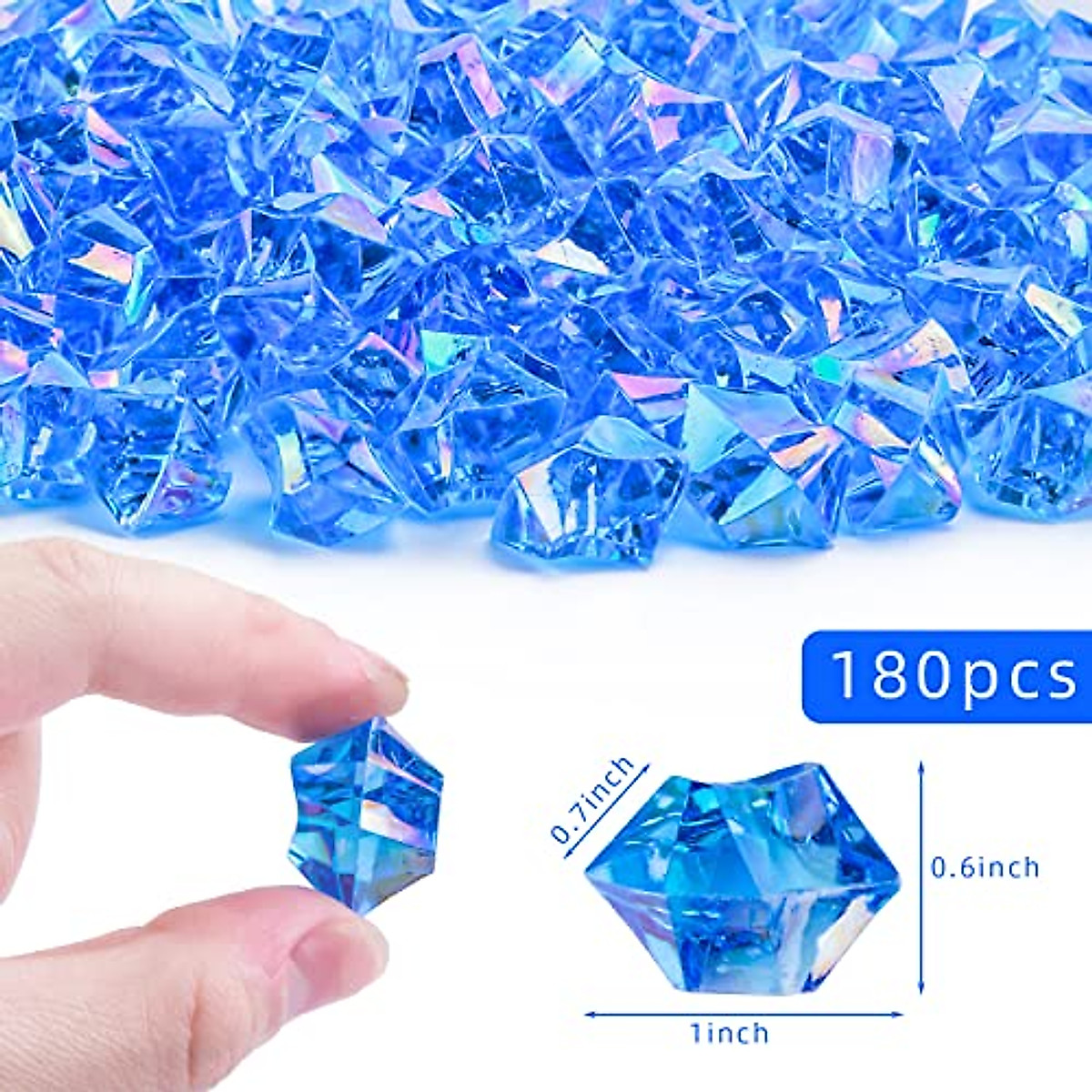 DomeStar 180PCS Iridescent Blue Fake Ice, Dazzling Blue Fake Diamonds Acrylic Ice Rocks Sparkling Plastic Gems for Christmas Vases Fillers Winter Table Scatters Home Decor