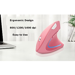 Wireless Mouse Ergonomic Vertical Mouse Ergo High Presion Optical Lightweight Cordless LED Light Cute Wireless Mouse for Laptop Computer Mac Office Girl Boy Adults Gift , 800/1200/1600 DPI, 6 Buttons