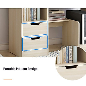 MXHOME Rustic Wooden Computer Desk with Storage Shelf and Hutch, Large Home Office Writing Desk with Drawer and Keyboard Tray, Space-Saving Workstation Desk for Bedroom,C,90x40x132cm(35x16x52inch)