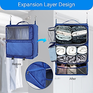 Surblue Hanging Travel Shelves Compression Packing Cube for Carry-on Luggage Suitcase Collapsible with Extension Layer Large Capacity, Blue, XXL