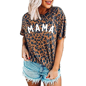 Womens Madre Leopard Print T-Shirts Short Sleeve Mama Shirts Cheetah Mom Graphic Tees Tops XL Mama
