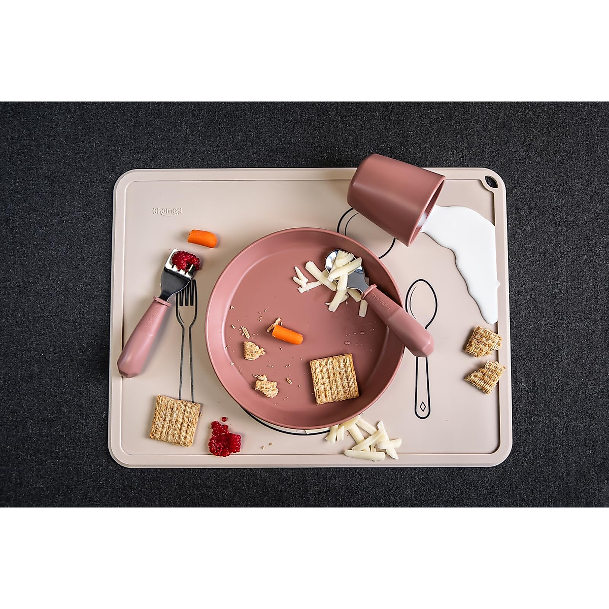 CHAMOS Silicone Placemats for Toddlers and Kids - Montessori Placemat - Non-Slip (Sage & Beige)