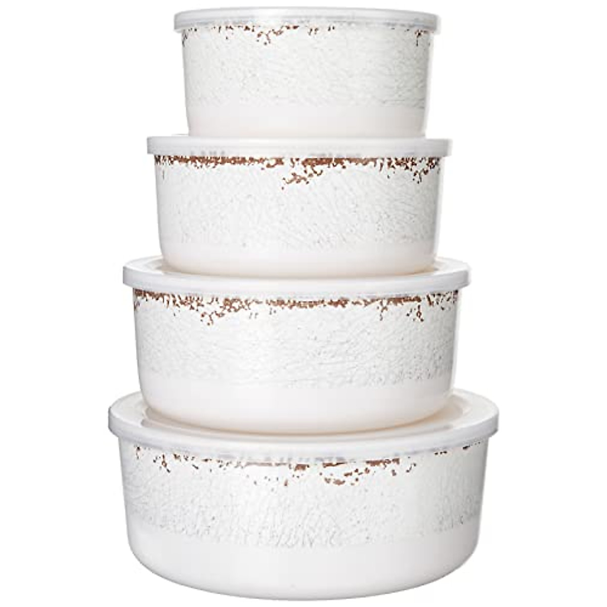 Gibson Home Mauna Melamine 8 Piece Nesting Food Storage Set W/PP Lid- 54OZ, 40OZ, 27OZ, 19OZ – Ice White (135400.08)