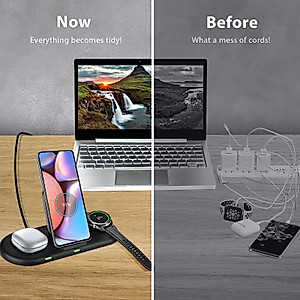 Wireless Charging Station 3 in 1, Fast Wireless Charger for Samsung Galaxy Watch 4, Active 2 Series and Galaxy Buds Series, Phone Charger Stand Dock Compatible with Samsung Galaxy S22 S20 Note(Black)