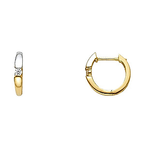Sonia Jewels 14k White And Yellow Two Tone Gold Cubic Zirconia CZ Huggie Endless Hoop Womens Earrings 13MM X 13MM