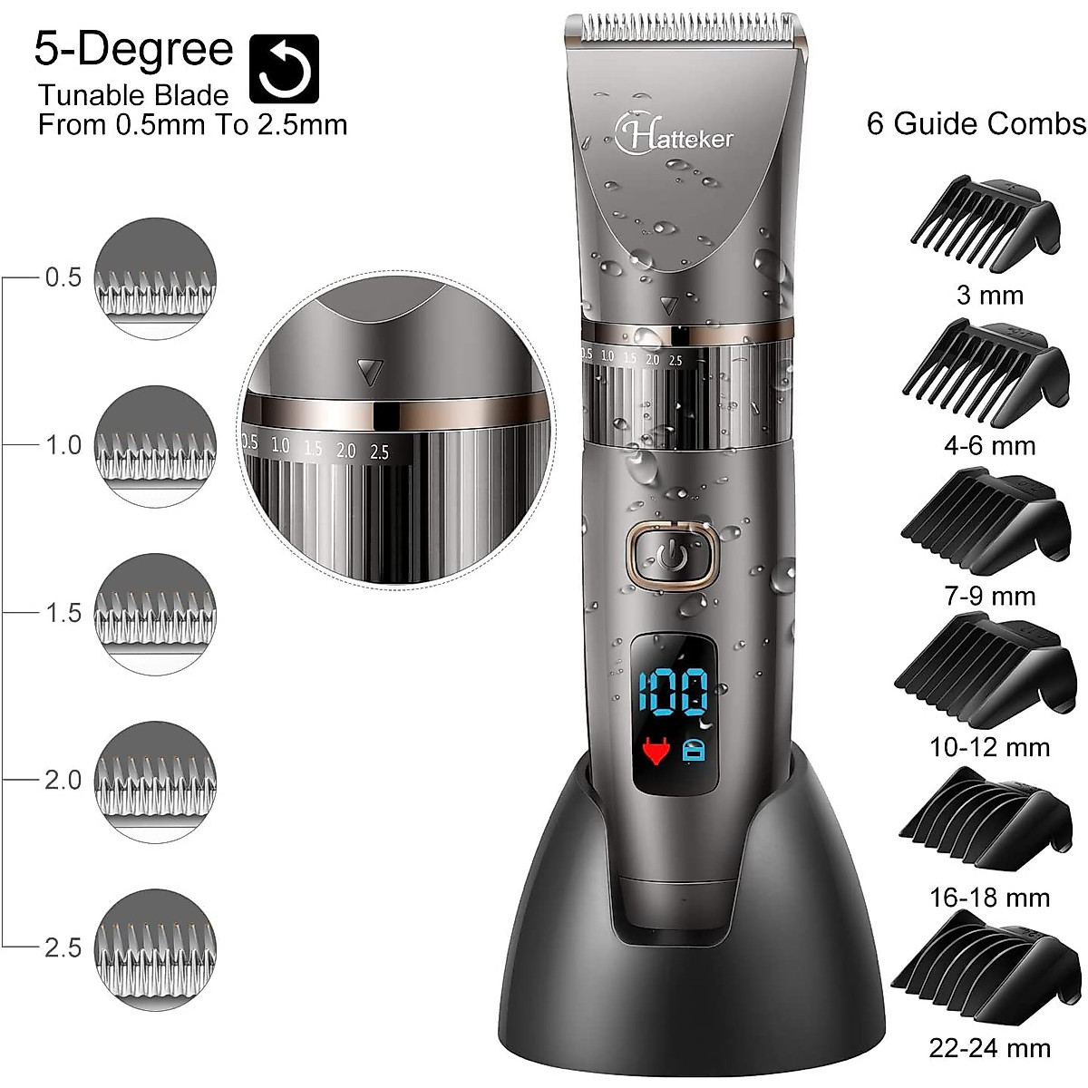 Hatteker Beard Trimmer for Men Professional Hair Clipper Hair Trimmer Shaver Haircut Detail Trimmer Hair Cutting Kit for Men Cordless Waterproof