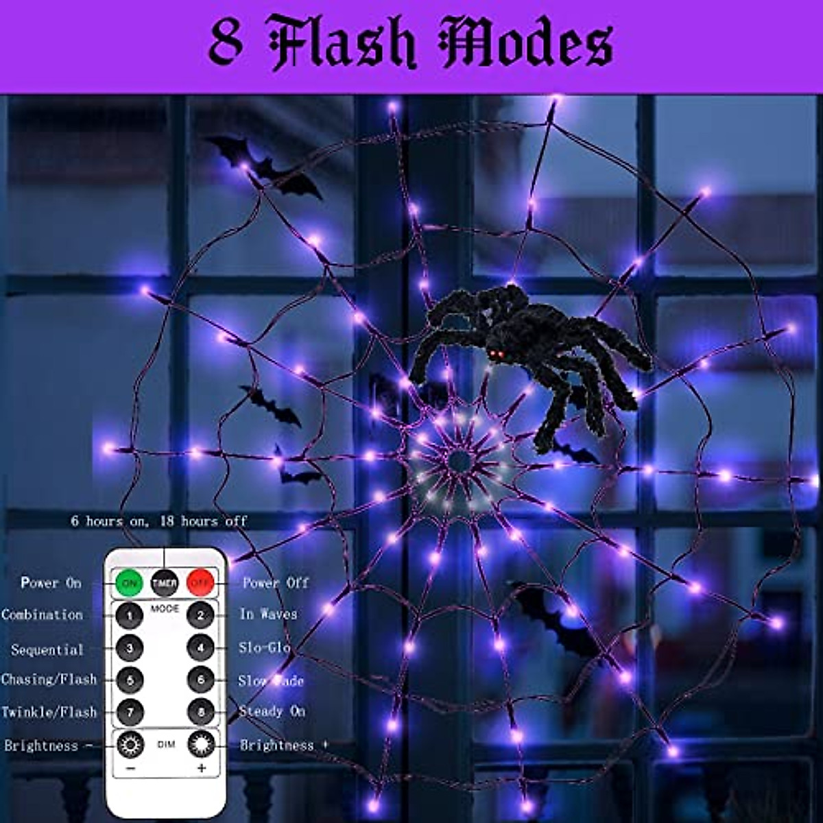 Fcysy Halloween Decorations Spider Web Lights, 70 LED 8 Modes Battery Operated Waterproof Net Purple Lights, Halloween Lights Indoor Outdoor Décor for Home Yard Garden Window Porch