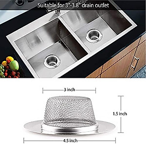 2 Pcs Stainless Steel Kitchen Mesh Silver Sink Strainer Large Wide Rim 4.5" Diameter,Perfect for Kitchen Sinks