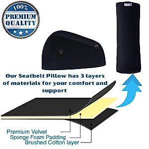 SafeBB Premium Seat Belt Adjuster for Kids, Seatbelt Pillow, Headrest Hooks Bundle! Shoulder Strap Pad for Head Neck Support, Seat Belt Cushion for Kids and Adults, Black