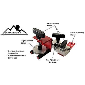 Sierra Archery - Next Level Bow Vise for DIY Archery Mechanics | Includes 2 Piece Bow Level Kit | for Bow Tuning, Set Up, and Repairs | 3 Axis Adjustments | Mounts to Workbench