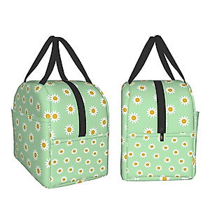 DADABULIU Lunch Bag Daisy Flower Green Insulated Lunch Box Cooler Tote for Adults Kid Girl Women Work Office School Picnic Beach Reusable Lunchbox Over 3 Years Old