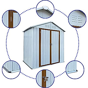 EMKK 4FTx6FT Storage Sheds Outdoor, Utility Steel Tool Sheds for Garden Backyard Lawn, Large Patio House Building with Lockable Door