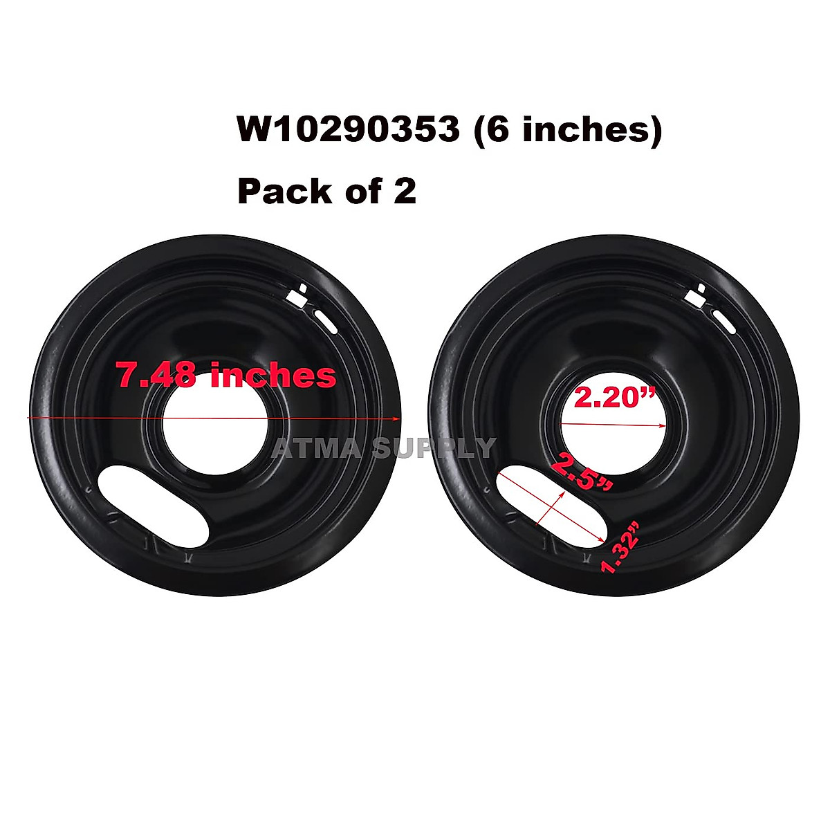 W10290350 and W10290353 Range Cooktop Porcelain Drip Pans Set Compatible with Whirlpool Includes 2 8-Inch and 2 6-Inch Pans,4pack, Black