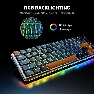 Gaming Keyboard, 65% Low Profile Wireless Mechanical Keyboard with Red Switch, Bluetooth 5.0/ 2.4G/ Wired RGB Lighting Keyboards for Travel Office PC, Compatible with Mac OS and Windows, Volume Slider