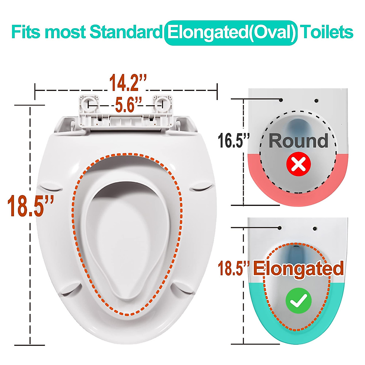 Elongated Toilet Seat with Built-in Potty Training Seat for Toddlers& Adults, Slow Close, Never Loosen, Heavy Duty, Ergonomic, Space Saving Toddler Toilet Seat(Elongated 18.5", Oval)