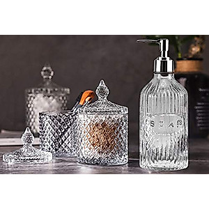 Magcolor Glass Jar Bathroom Accessories Set - Hand Soap Dispenser and Qtip Holder Set 3 pc