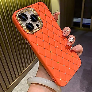 Changjia for iPhone 13 Pro Max Glitter Bling Case for Women, Cute Bling Rhinestones Diamond Sparkle Shiny Soft TPU Silicone Shockproof Slim Girls Protective Case for iPhone 13 Pro Max 6.7Inch (Orange)
