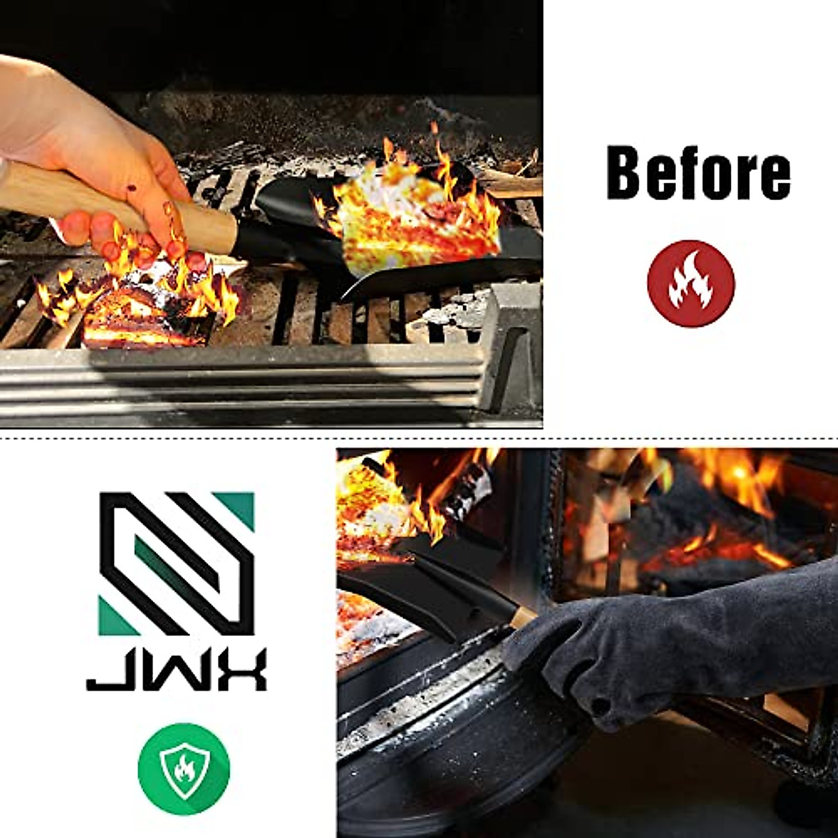 JWX Metal Ash Bucket and Shovel Set - 5.2 Gallon Galvanized Coal Bucket with Heat-Resistant Gloves and Reinforced Base -for Indoor and Outdoor & Use Upgrade Your Fire Pit Experience