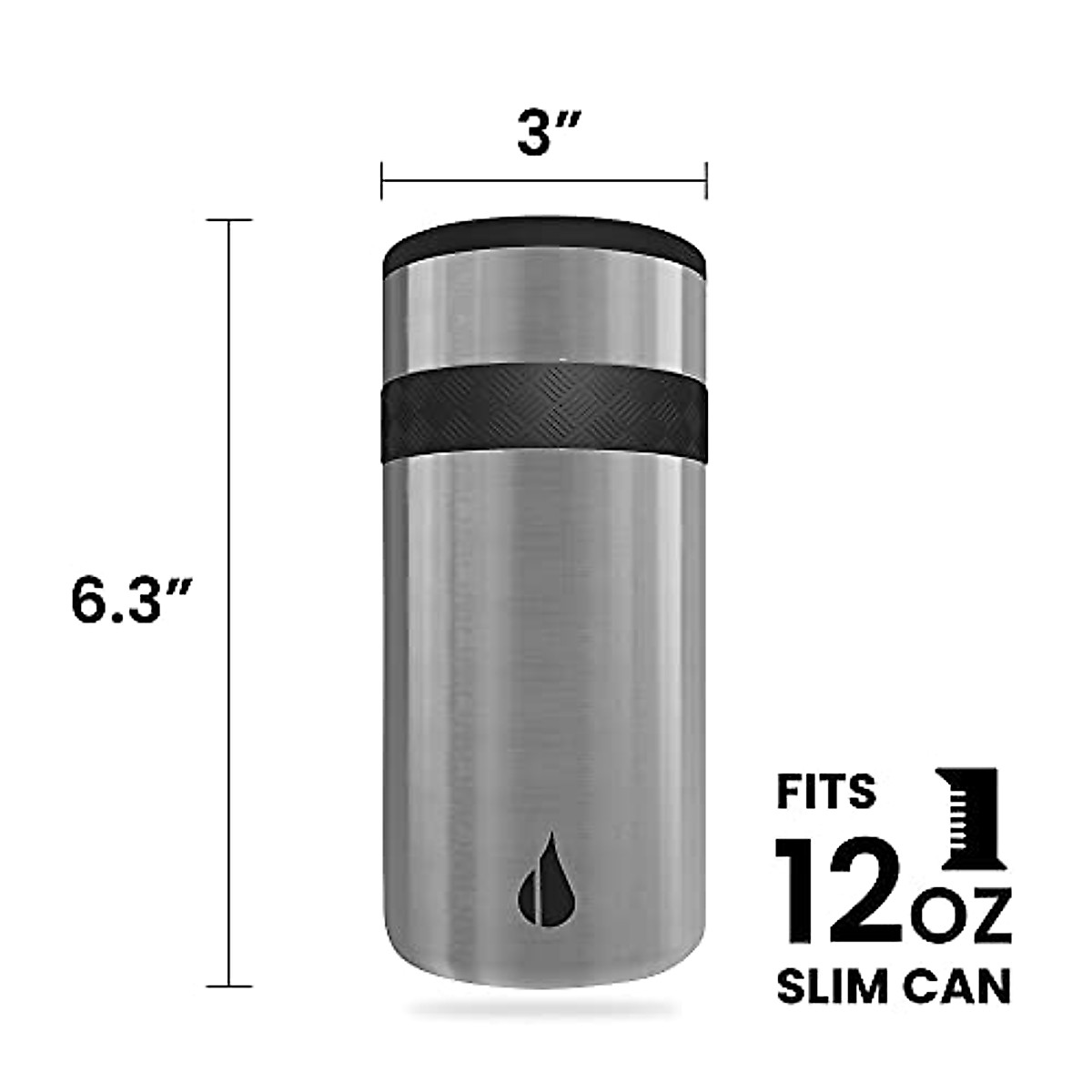 Elemental Insulated Slim Can Cooler, Triple Wall Stainless Steel Skinny Can Cooler - Drink Cooler Insulator for 12oz Skinny Seltzers, Beer, Soda Cans - Brushed Steel