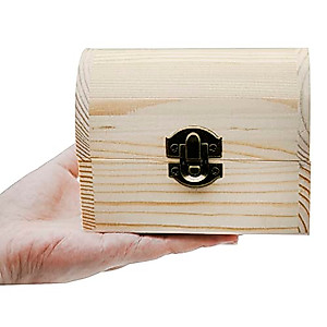 Hsiwto Plain Unfinished Wood Box, Unpainted Wooden Jewelry Box DIY Craft Storage Treasure Chest Toy Case