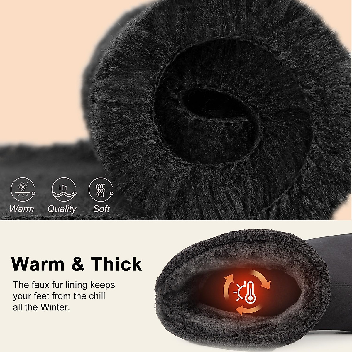 Longbay Women's Warm Chenille Knit Bootie Slippers Memory Foam Comfy Suede Fluffy Faux Fur Memory Foam Boots House Shoes (Large / 9-10, Black)