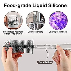 Baby Bottle Brush,6 in 1 Bottle Cleaner Brush Kit with Extendable Silicone Bottle Brush,Drying Rack,Nipple Brush,Straw Brush,Soap Dispenser & Organizer Case,Ideal Gifts for Babies& Moms-White