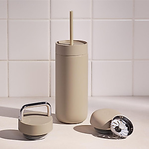 Fellow 16 oz Carter Bundle (3 in 1) Travel Mug with Carry Handle, Move & Cold Lids with Straw - To-Go Coffee Tumbler, Ceramic Interior & Vacuum-Insulated Stainless Steel - Coffee Cups-Sand Dune