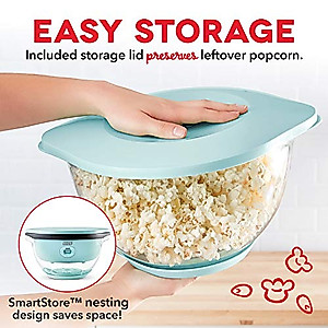 DASH SmartStore™ Deluxe Stirring Popcorn Maker, Hot Oil Electric Popcorn Machine with Large Lid for Serving Bowl and Convenient Storage, 24 Cups – Aqua