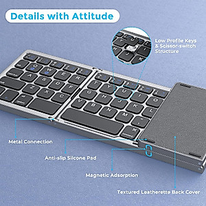 seenda Foldable Bluetooth Keyboard for Travel, Tri-Folding Wireless Portable Keyboard with Touchpad, Rechargeable Multi-Device Small Keyboard, for Laptop Tablet PC Smartphone Windows iOS Android