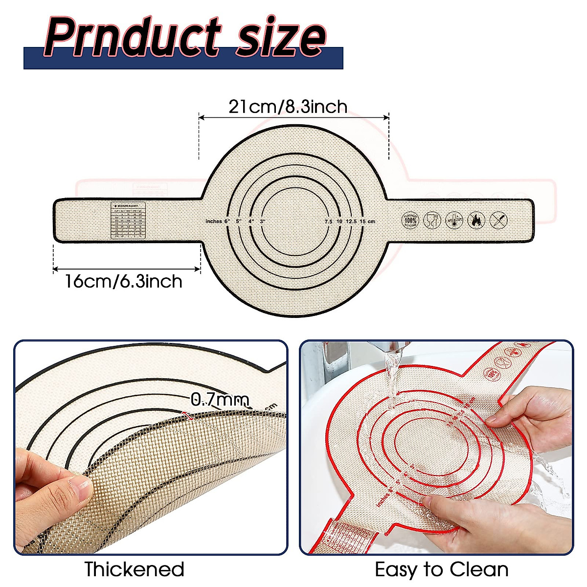 Nuenen 2 Pcs Silicone Baking Mat for Dutch Oven Bread Baking Non Stick Bread Mat Bread Sling Dutch Oven with Long Handle 0.7 mm Thickened Baking Bread Pad for Dough Pastry (Red and Black)