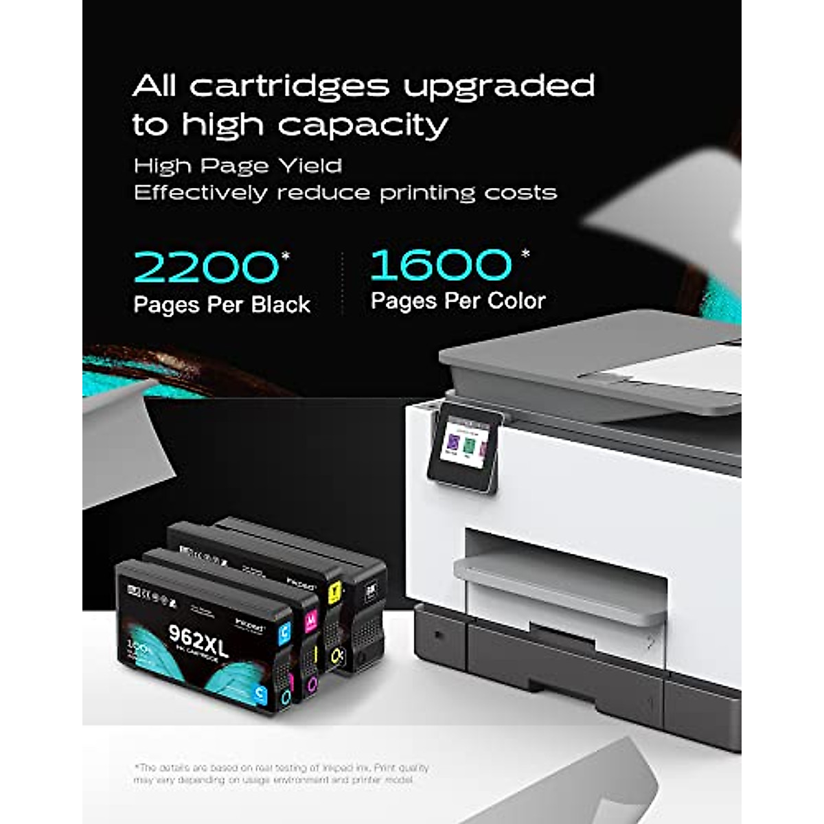 【Larger Capacity】 962XL High-Yield Ink Cartridge Combo Pack, Replacement for HP 962 962 XL Ink Cartridges, for OfficeJet Pro 9010 Series 9018 9012 9020 9015 9025 9022 9026 9027 (1BK/1C/1M/1Y, 4P)