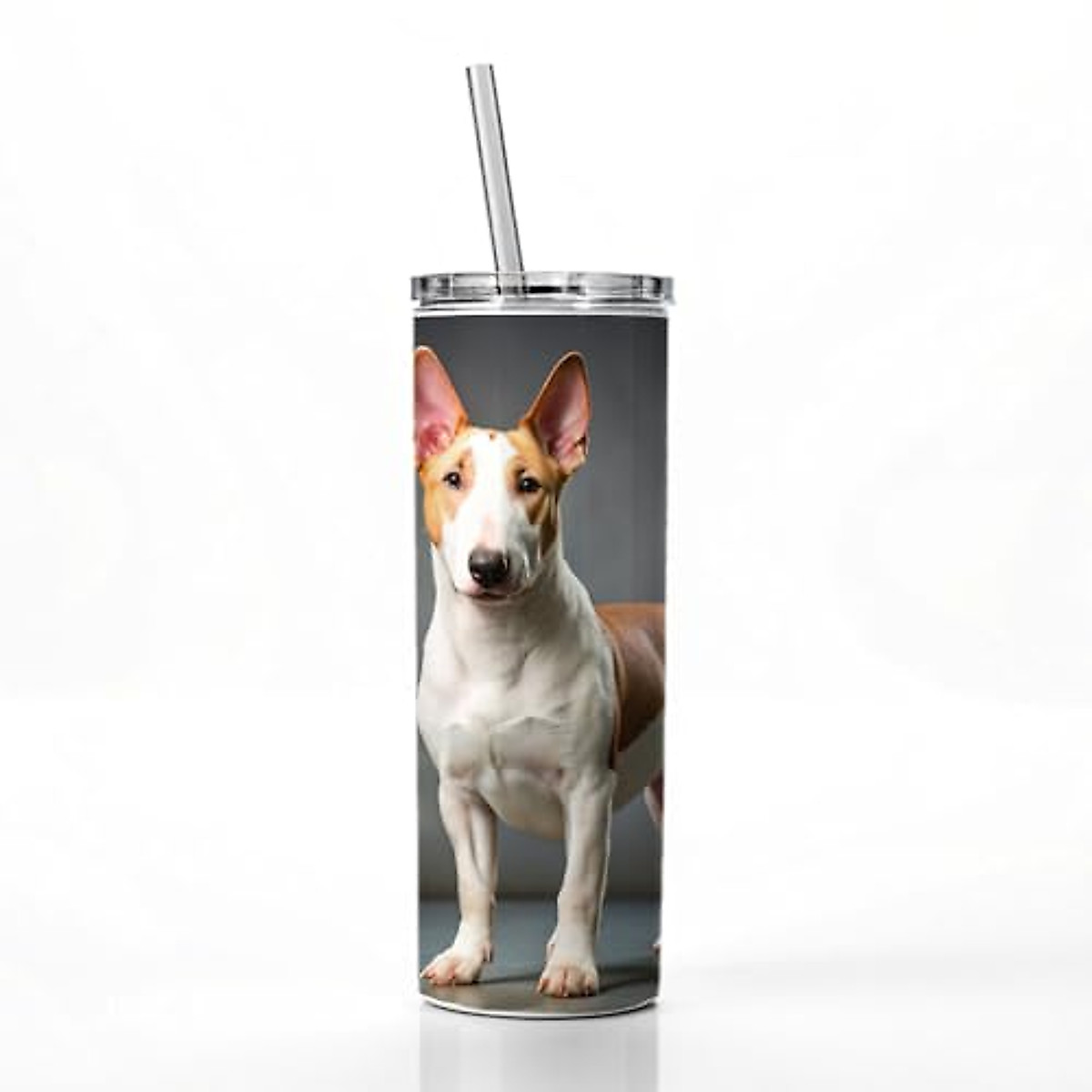 Miniature Bull Terrier Dog Photo Skinny Tumbler 20oz with Straw Insulated Water Bottle Gift