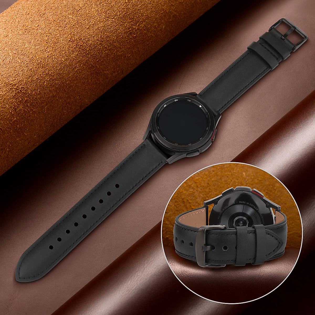 Vancle Quick Release Genuine Leather Watch Band 20mm 22mm Leather Watch Strap, 22mm Black