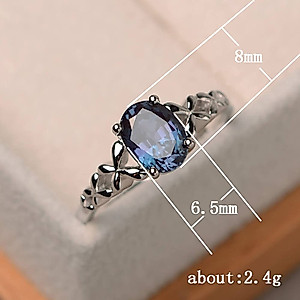 Koguxuix Genuine Women's 925 Sterling Silver Ring Oval Cut Natural Sapphire Blue CZ Crystal Butterfly Ring Engagement Party Band Ring (8)