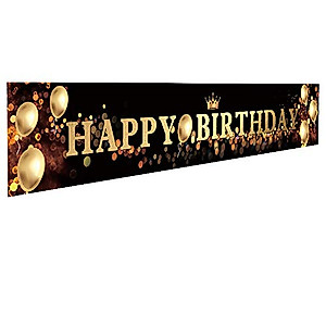 Ushinemi Happy Birthday Banner Party Signs for Birthday Backdrop, Large, Black and Gold
