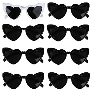 Clcnsusilk 8 Pairs Bachelorette Party Heart Shaped Sunglasses Party Decorations Bridesmaid Proposal Gifts for Women girls (8, White&Black)