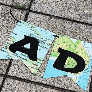 WERNNSAI Bon Voyage Party Decorations - World Map Pennant Let The Adventure Begin Bunting Banner for Retirement Graduation Travel Themed Party Co-worker Moving Away Baby Shower Birthday Party Supplies