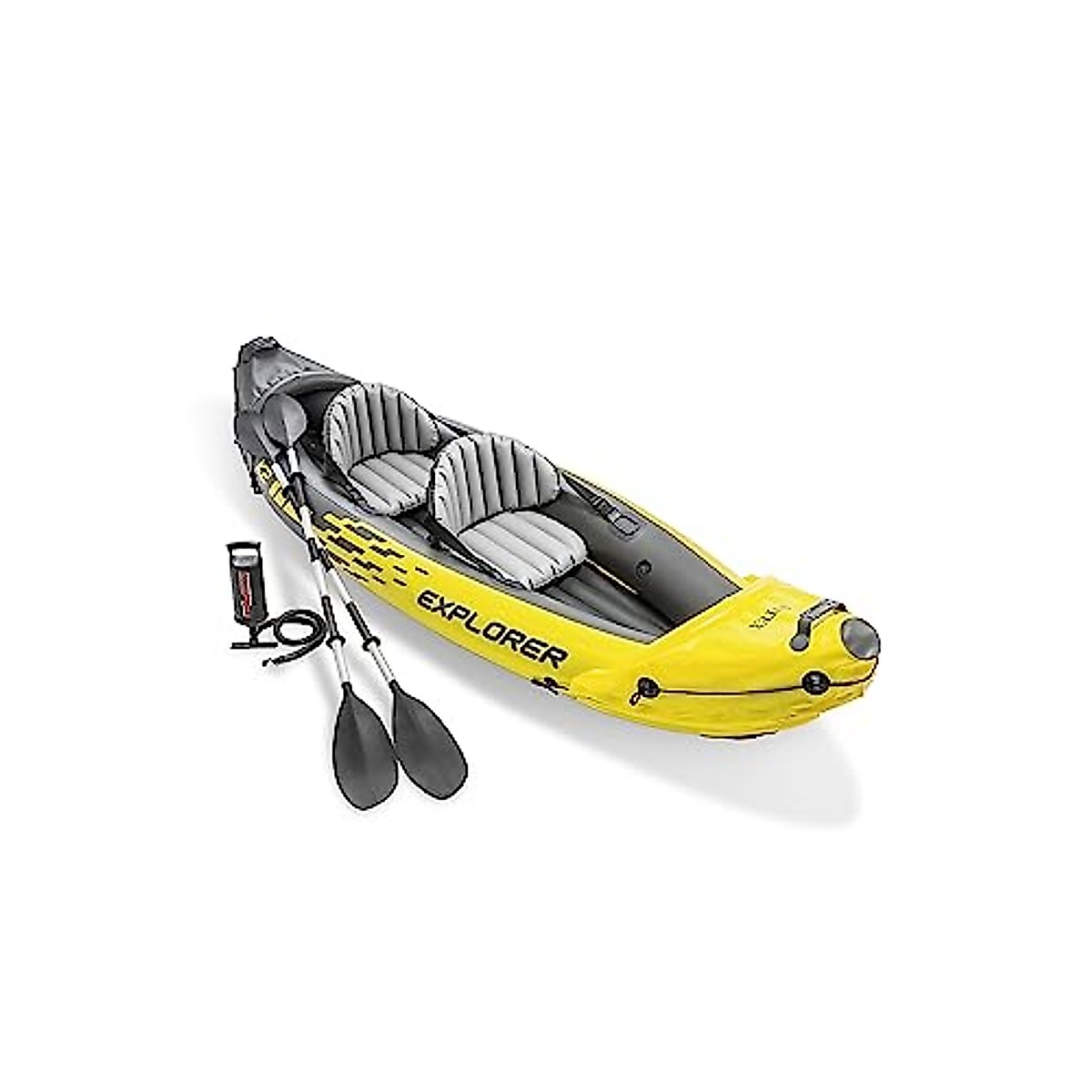 INTEX 68307EP Explorer K2 Inflatable Kayak Set: Includes Deluxe 86in Aluminum Oars and High-Output Pump – SuperStrong PVC – Adjustable Seats with Backrest – 2-Person – 400lb Weight Capacity