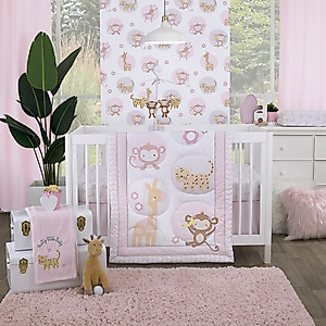 NoJo Little Love Sweet Jungle Friends Pink, White and Tan, Monkey, Cheetah and Giraffe Super Soft Fitted Crib Sheet
