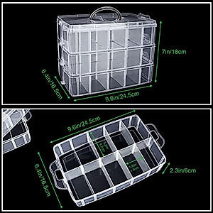 2 Pack 3-Tier Stackable Storage Container Box, Crafts Storage Box with 30 Adjustable Compartments, Plastic Organizer Box for Arts and Crafts, Toy, Fuse Beads, Washi Tapes, Jewelry - 9.4"x6.5"x7.2", Pink & Transparent