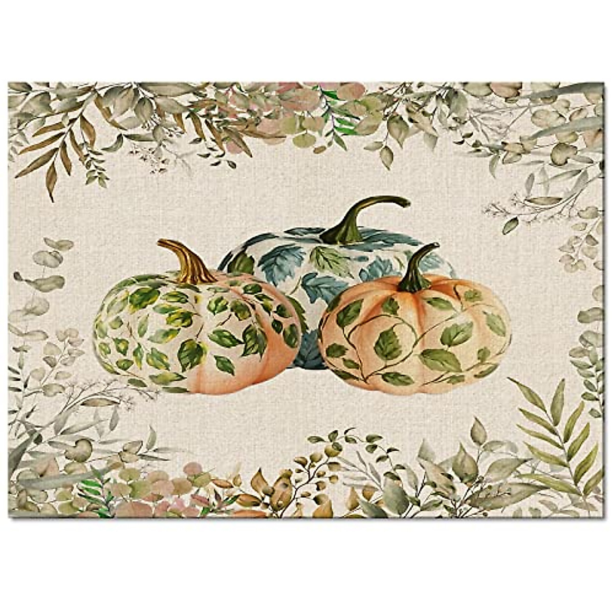 OComster Thanksgiving Rectangle Shape Large Area Rugs - 2 x 3 Feet Leaf Paint Pumpkin Eucalyptus Leaves Burlap Fall - (Non-Woven + Rubber) Low File Floor Mat