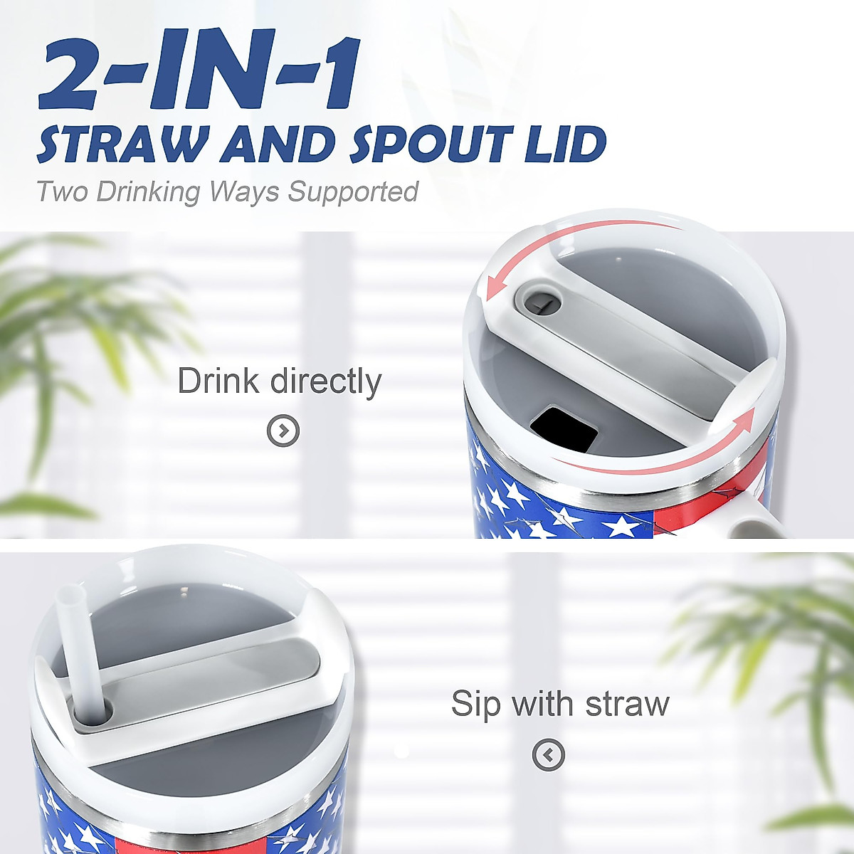 Icesip 4th of July Gifts For Him, 40oz Tumbler with American Flag, Insulated Steel Patriotic Cup USA Coffee Mug with Handle & Lid for Husband, DAD, Men