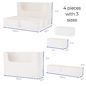 Set of 4 Bedside Shelf Organizer | Wall Mounted Floating White Shelves/RV/Camper/Living Room Decor/Bathroom/Bedroom/Kitchen Storage/College Dorm | Plastic Non-Drilling Adhesive